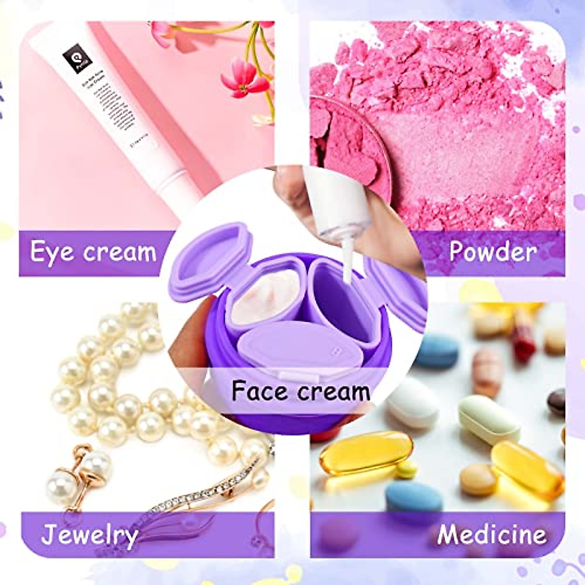 Juome Travel Containers for Toiletries, Silicone Travel Size Containers with Lid, Leak-proof Travel Jars for Creams Travel Essentials Accessories Kit for Cosmetic Makeup Cream for Women (Purple)