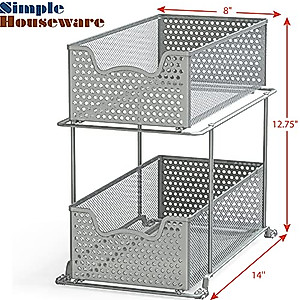 SimpleHouseware 2 Tier Sliding Cabinet Basket Organizer Drawer, Silver