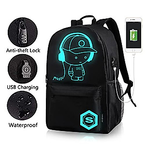 Oslimea Kids School Backpack Cartoon Anime Luminous Backpack 15.6 Inch Boys Lightweight Bookbag with USB Charging Port Anti-Theft Travel Casual Backpack