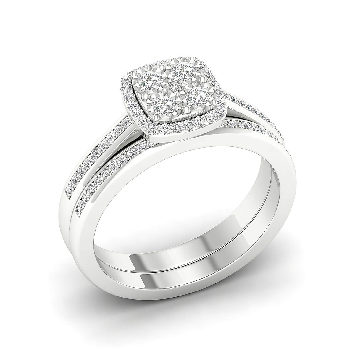 Auriga Fine Jewelry 1/4cttw Diamond Engagement Ring and Wedding Band Bridal Set Sterling Silver (Color H-I, Clarity I2) for Women