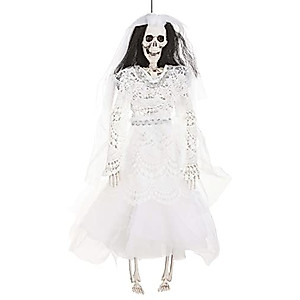Fun Costumes 16" Skeleton Bride Dress Posable Decoration Ornament, Haunted House Party Halloween Display