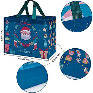 Heetobcos 12 Pack Christmas Gift Bags Large Reusable Christmas Tote Bags, Non-Woven Christmas Bags for New Year's Shopping, Christmas Surprise, Xmas Party Supplies,12.8"×9.8"×6.7"