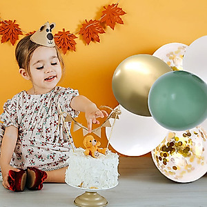 Green and Gold party Balloons, 50pcs 12 Inch Retro Sage Green White Metallic Gold Confetti Balloons with Ribbon for Wedding Birthday Baby Shower Decorations (GreenGold50pcs)