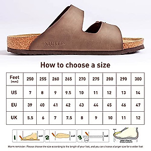 KLUKGE Mens Cork Sandals,Adjustable Buckle Leather Non-Slip Slippers Women's Flat Slide Cork Footbed Sandals Unisex Shoes, Arch Support(Light Brown US 14)