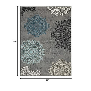 Antep Rugs Alfombras Modern Floral 2x4 Non-Skid (Non-Slip) Low Profile Pile Rubber Backing Kitchen Area Rugs (Gray, 2'3" x 4')