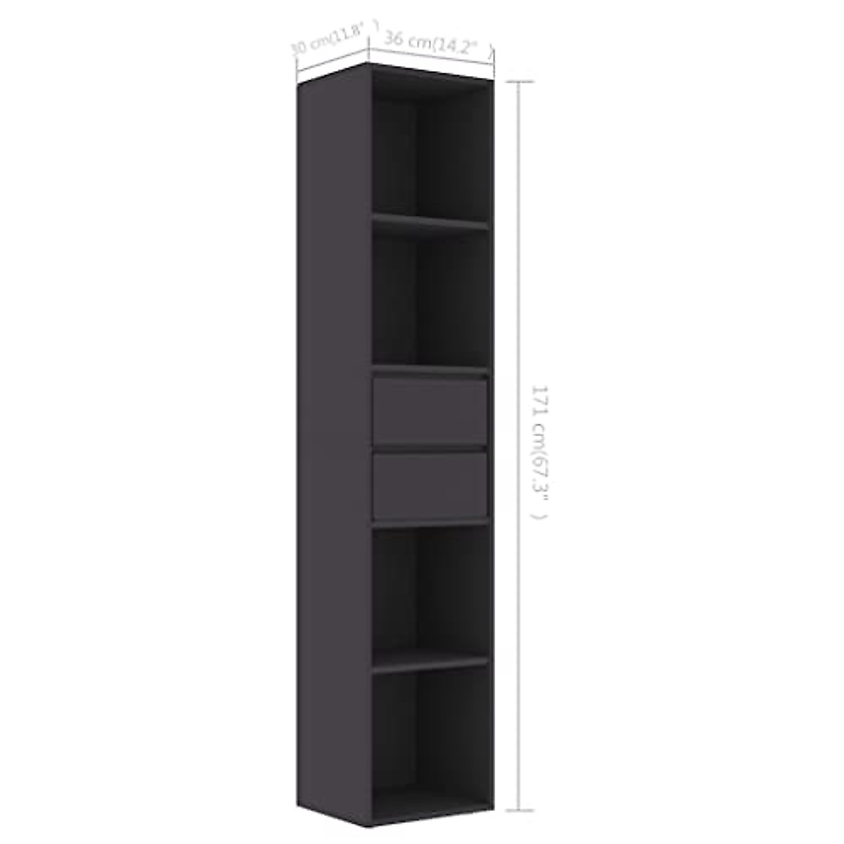 WIFESE Bookshelf Book Cabinet 14.2"x11.8"x67.3" Cubby Storage Organizer Record Player Stand Bookcase with Doors Bookshelf with Cabinet Storage Shelf for Living Room Small Cabinet Gray