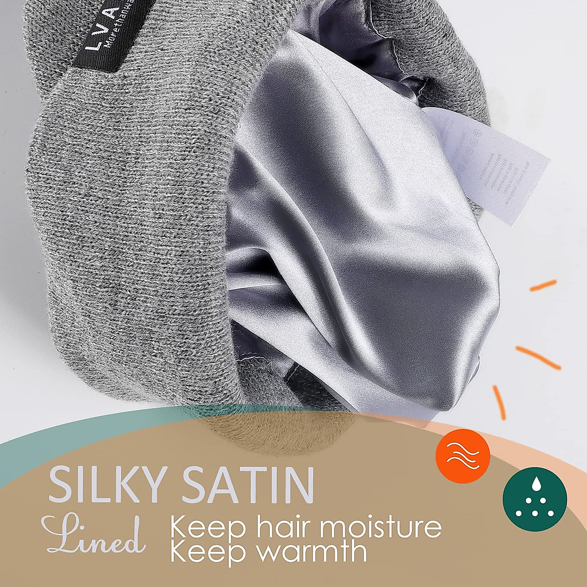 Lvaiz Kids Winter Satin Lined Beanie Hats Toddler Warm Cuffed Hat with Silky Lining Children Knitted Watch Hat Grey