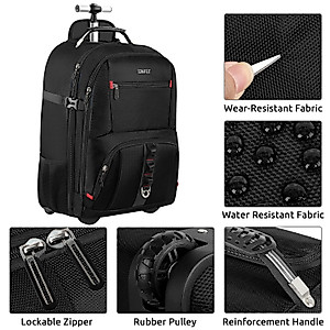 Rolling Backpack, ZOMFELT Wheeled Backpack with 3 Travel Luggage Organizers, Water Resistant Rolling Laptop Backpack for Travel Work College, Luggage Business Bag for Men Women Fits 17.3 Inch Notebook