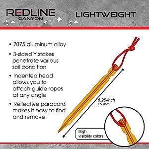 Redline Canyon Aluminum Tent Stakes 12pc kit - 6in Y-Style Metal Tent Stakes Ground Tarp Stakes Tent Spikes Camping Nails