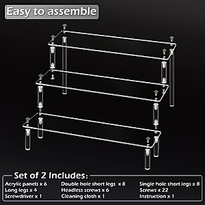 Acrylic Risers for Display, 2 Pack 3 Tier Clear Perfume Organizer Acrylic Display Riser Shelf for Amiibo Funko Pop Figures Collection, Dessert Cupcakes Holder Decoration Display Stand
