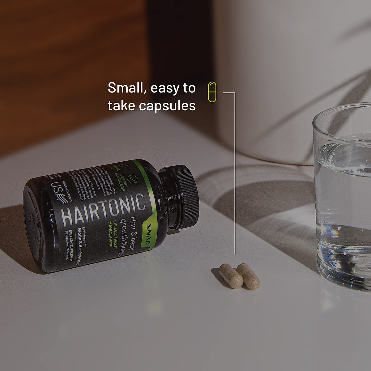 Hair Growth Supplement for Men - Grow Hair, Stop Hair Loss & Regrow Hair, Beard Growth, Skin and Nail Vitamin - Mens Hair Regrowth with Biotin for Men, Kelp, Bamboo & More (60 Capsules)