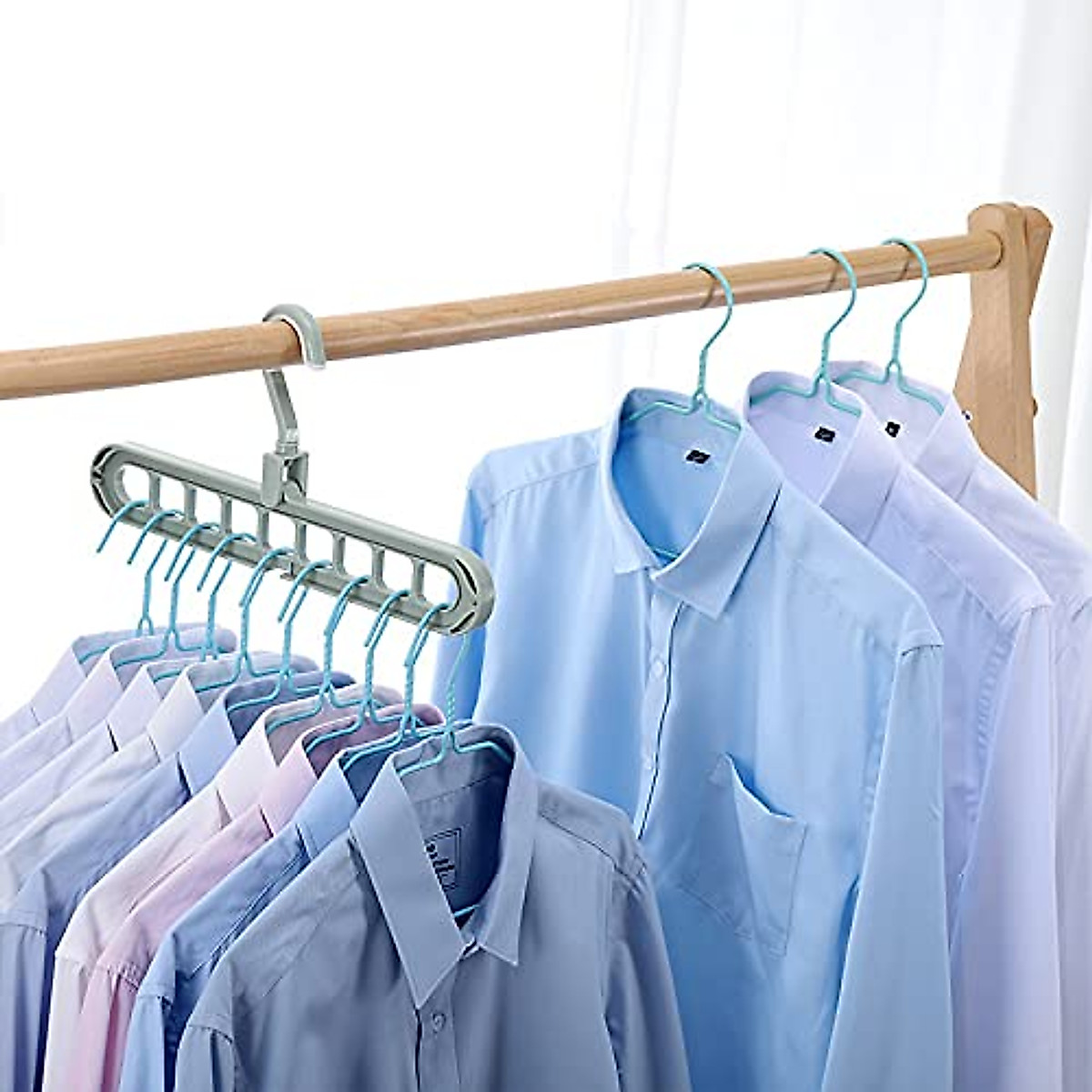 Askfairy 5PCS Multifunctional Foldable Hanger with 9 Holes Space Saving Hangers for Heavy Clothes, Shirts Pants Dresses Coats