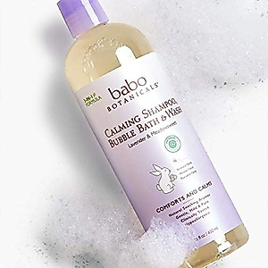 Babo Botanicals Calming Plant-Based 3-in-1 Bubble Bath, Shampoo & Wash - With Lavender & Organic Meadowsweet - For Babies, Kids & Adults With Sensitive Skin - EWG Verified - 15 Fl. Oz.