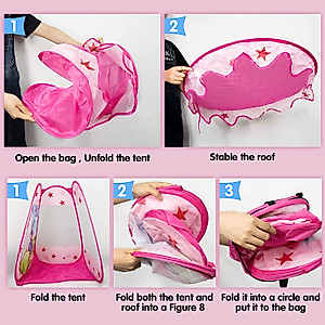 Pricess Tent, Kids Pop Up Tent with Star Light and Clip, Foldable Kids Princess Castle Playhouse Tent Indoor for Girls,Pink Indoor Outdoor 1 2 3 Year Old Girls Toy Gift for Birthday/Christmas