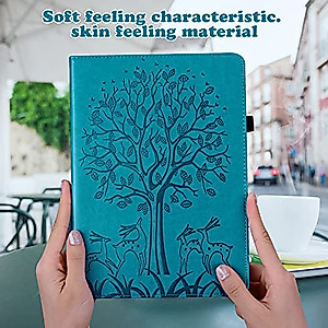 VODEFOX Case for iPad Mini 6 2021 (8.3 Inch) 6th Generation Case, Embossed Deer&Tree PU Leather Retro Shockproof Slim Case with Pencil Holder Elastic Strap Stand Cover for iPad Mini 6th Gen - Blue