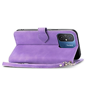 DAMONDY for Xiaomi Redmi 12C Zipper Wallet Case,Xiaomi Redmi 12C Case,Premium Magnetic Closure Stand Function Folio PU Leather Flip Cover Inner Soft TPU Case for Xiaomi Redmi 12C -Purple