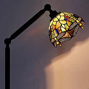 ZJART Torchiere Tiffany Floor Standing Thin Pole Lamp Stained Glass Dragonfly Arched Lamp Swing Arm Angle Adjustable Gooseneck Reading Light Conner Tall Uplight 8*8*72 Inch Decor Living Room Bedroom
