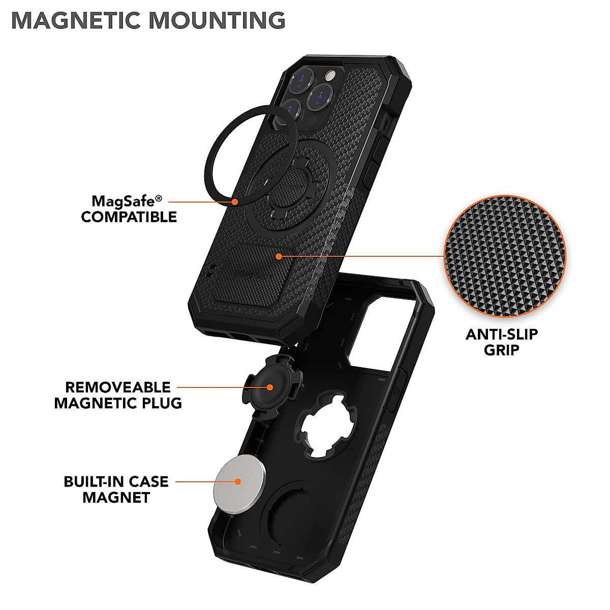 Rokform - iPhone 13 Pro Case, Rugged Series, Dual Magnet Plus MagSafe Compatible, Magnetic Protective Apple Gear, iPhone Cover with RokLock Twist Lock, Drop Tested Armor (Black)