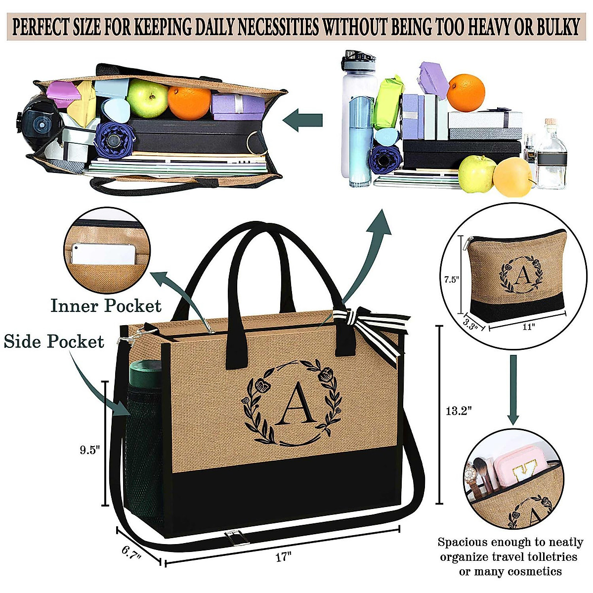 YOOLIFE Christmas Gifts for Women - Gifts for Women, Birthday Gifts for Women, Gifts for Mom Sister Teacher, Womens Gifts for Christmas, Friend Teacher Wife Mom Christmas Gifts, M Initial Tote Bag