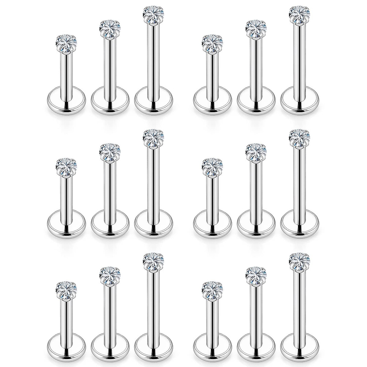 Vsnnsns 16G Lip Rings Stainless Steel Labret Jewelry Monroe Lip Rings Nail Cartilage Tragus Helix Earrings Studs Piercing Jewelry Medusa Piercing Jewelry for Women Men 16 Gauge Earrings 2MM CZ Silver