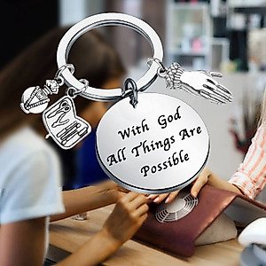 BEKECH Manicurist Keychain Gift With God All Things Are Possible Manicure Technician Keychain Gift for Nail Tech Nail Artist Cosmetology Gift for Graduate (silver)