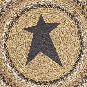 VHC Brands Kettle Grove Table Mat- Pot Holder- Woven Jute Trivet, 15" Round, Stencil Star