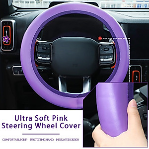 Frienda 10 Pcs Leather Steering Wheel Cover Set for Women 14.5-15 Inch Car Accessories with Seat Belt Shoulder Pad Seatbelt Cover Cup Holder Start Button Ring Sticker Air Vent Clip(Purple)
