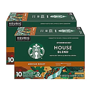 Starbucks Coffee Company Starbucks House Blend Coffee K-Cup Pods, Medium Roast Ground Coffee K-Cups for Keurig Brewing System, 100% Arabica Coffee, 10 CT K-Cups/Box (Pack of 2 Boxes)