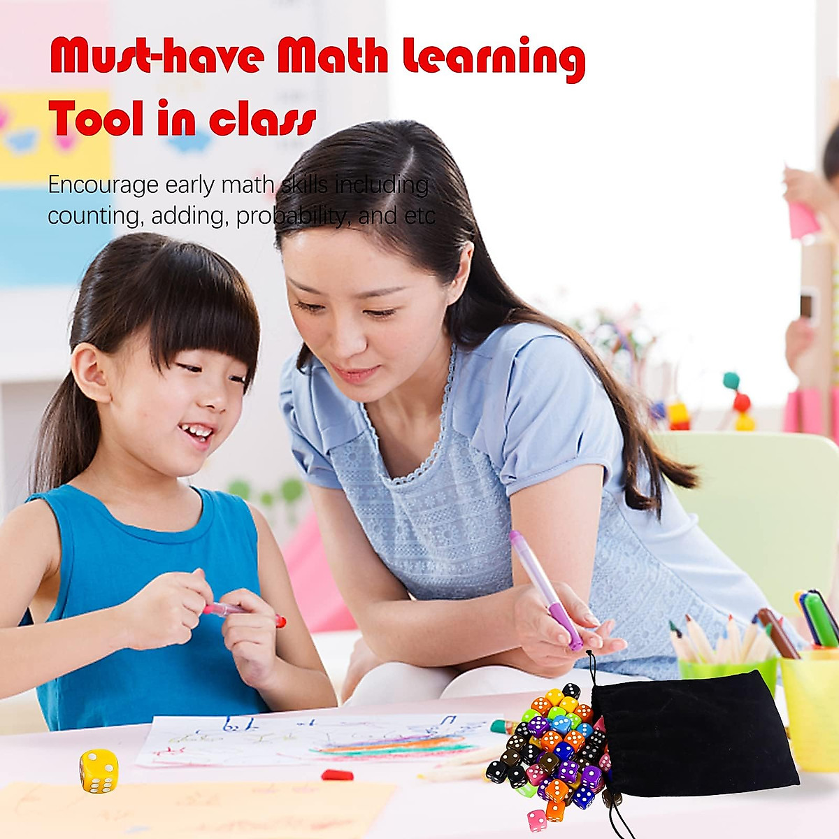 6 Sided Dice Set 10 Colors 16mm Acrylic Game Dice for DND, MTG, RPG, Tenzi, Yahtze, Bunco, Table Borad Games, Math Teaching (100 Pieces 10 Colors)