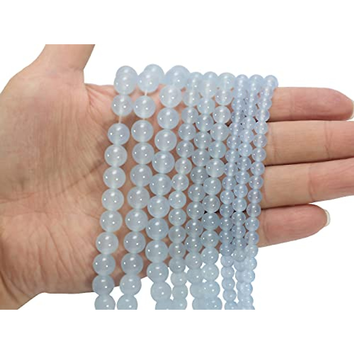 PAMIR TONG 146pcs Natural Chalcedony Beads Gemstone Jade Beads Round Loose Beads DIY Smooth Beads for Bracelet Necklace Earrings Jewelry Making with Stretch Cord & Jewerly Findings CB14 Lt Blue