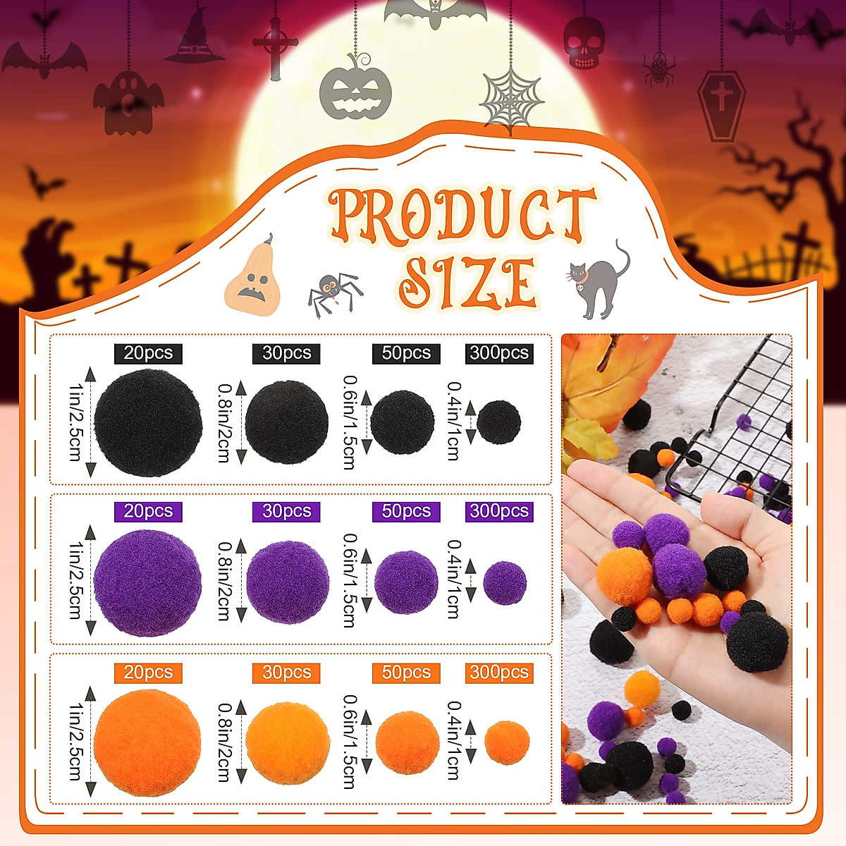 1200 Pcs Pom Poms Balls for Winter Valentine Crafts Home Office School Garlands Decor(Yellow, Brown, Orange)