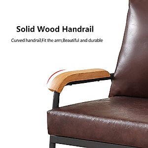 CLIPOP Mid Century Modern Accent Chair, Single Sofa with Removable Backrest and Cushion, Upholstered Faux Leather Armchair with Solid Wood Armrest Metal Frame Easy-Assembly, 24" W, Dark Brwon