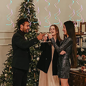 30 Pieces Iridescent White Hanging Swirls, Foil Swirl Hanging Decorations Plastic Steamers for Ceiling, Dangling Whirls Wedding Baby Shower Birthday Party Decorations