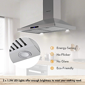 FIREGAS Range Hood 30 inch Wall Mount,450 CFM Ducted/Ductless Range Hood with Stainless Steel,Stove Hood Vent for Kitchen with 3 Speed Fan,Permanent Filters,Led Lights,Digital Touch,Charcoal Filter
