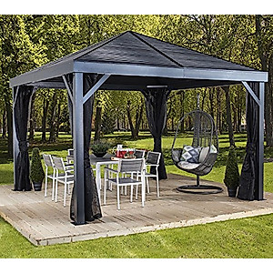 Sojag 12' x 12' South Beach Hardtop Gazebo Outdoor Weather-Resistant Aluminum Frame Shelter with Mosquito Net