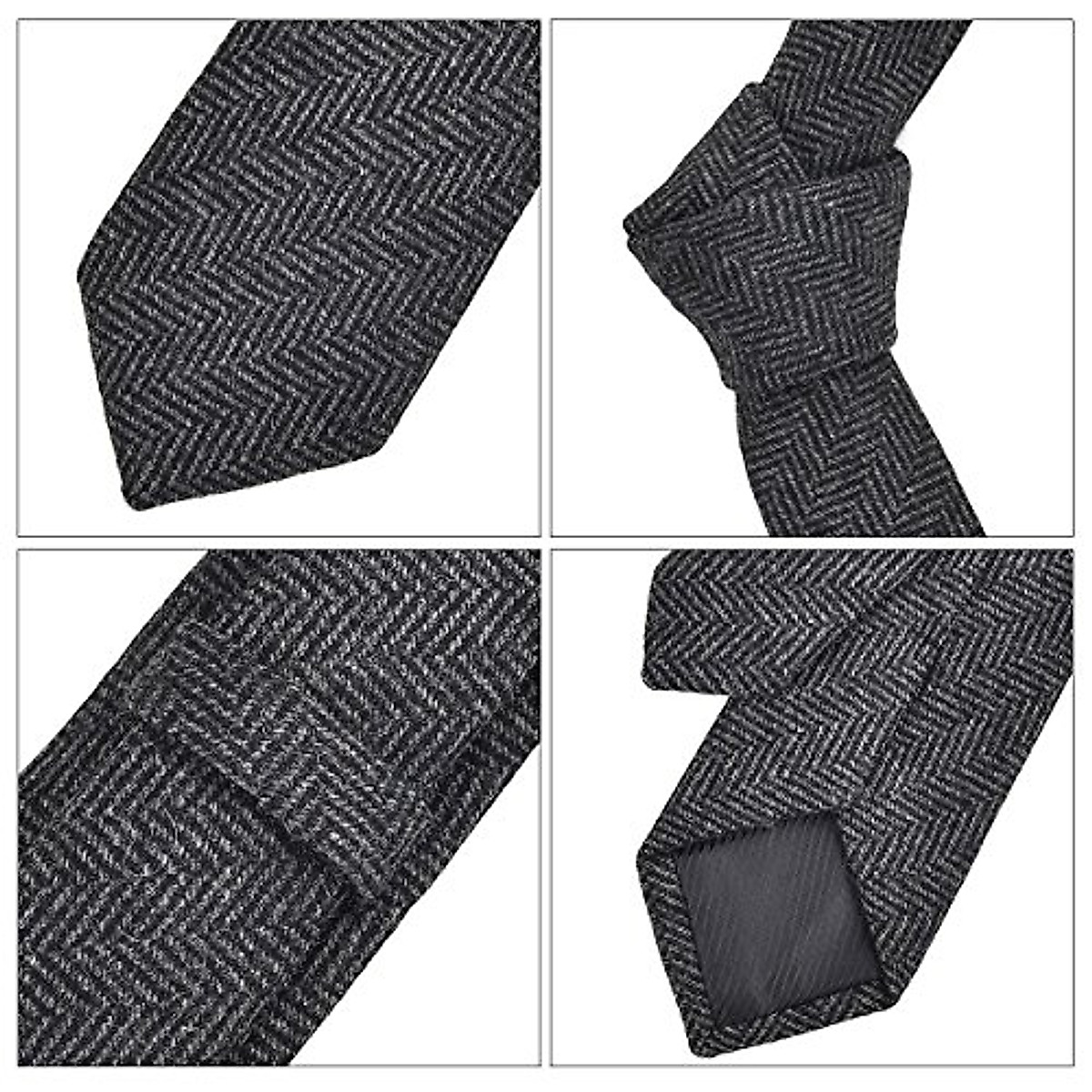 VOBOOM Mens Necktie Skinny Tie Tweed Pattern Woolen Neck Tie (06 Black)