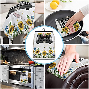 Kitchen Towels Truck with Pig Dish Towel Sunflower Farmhouse Black Buffalo Check Plaid Wood Grain Dishcloths 18x28 Inches Absorbent Soft Cotton Dish Cloths Bar Towels & Tea Towels