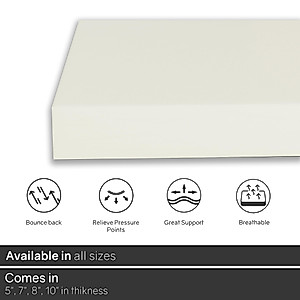 Greaton, 5” High Density Foam Only, Versatile Application Like Mattress, Cushions, RV, Sofa, Chair, Campaign, Full, White