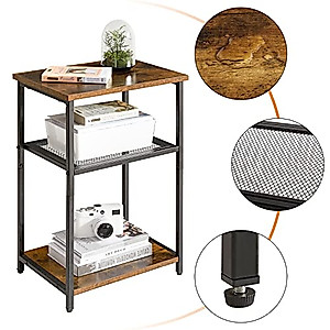 IBUYKE Side Table,3-Tier End Table, Industrial Nightstand Small Table with Storage Shelf, for Bedroom, Living Room, Hallway, with Metal Frame,Rustic Brown UTMJ403H