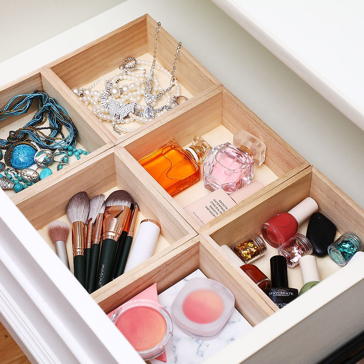 6 Pack Unfinished Wooden Box, 6 x 6 Inch Square Rustic Wooden Box Craft Storage Organizer Box for Storage, Art Collectibles, Home Decor, Desktop Decor, Succulent Plant Pot, Drawer, DIY Craft