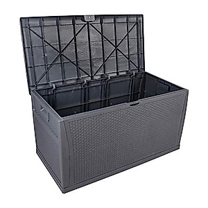 120 Gallon 460L Patio Deck Box for Storage, Outdoor Garden Plastic Storage Deck Box with Lockable, Large Wicker Storage Container for Patio Furniture Cushions, Throw Pillows, Garden Tools, Toys