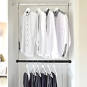 2 Pieces Hanging Closet Rod, Adjustable Width and Height, Clothes Hanging Bar Closet Organizer Rod Double Closet Rod Poles for Hanging Clothes Indoor Outdoor Closet Space-Saving (Black)