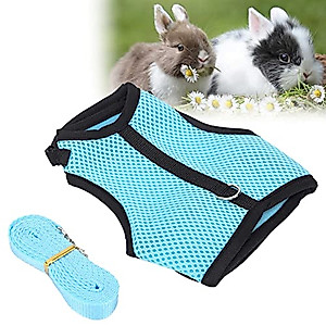 Rabbit Harness Set, Adjustable Buckle Breathable Small Animals Vest Harness Set with Mesh Leash for Rabbit Squirrel Bunny Ferret Guinea Pig(S)