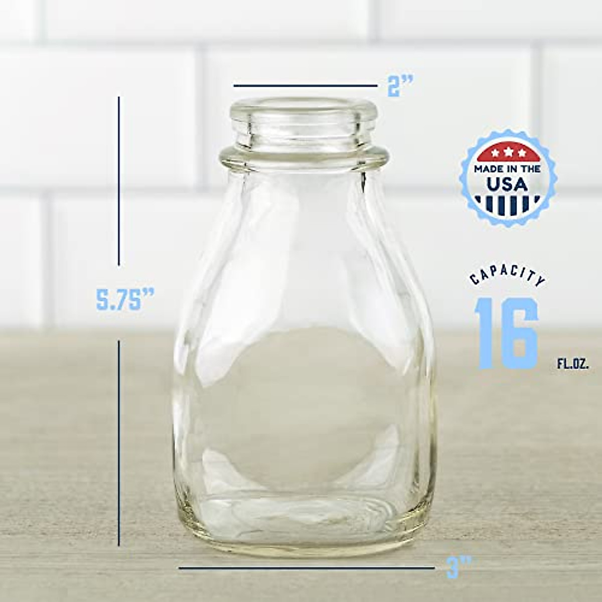 Kitchentoolz 16 Oz Glass Milk and Creamer Bottle with Caps - Perfect Milk Container for Refrigerator Storage - 16 Ounce Short and Wide Glass Milk Bottle with Tamper Proof Lid and Pour Spout - Pack of 1