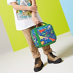 Highlights for Children Lunch Box for Kids, Reusable Insulated Lunch Boxes for Boys and Girls, Food-Safe Easy-Clean Lunch Bag for School (Dinosaur Glow-in-the-Dark - Green)