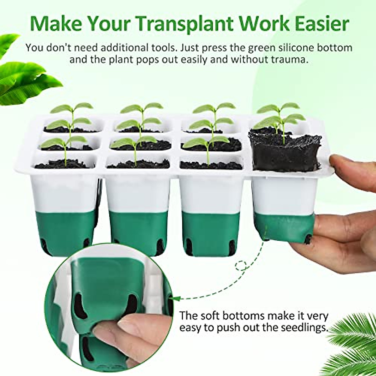 Rarello 5 Packs Seed Starter Tray Seed Starter Kit,60 Cells Reusable Seedling Starter Trays With Flexible Silicone Bottoms And Humidity Domes,Indoor Greenhouse Garden Propagation Set for Seed Starting