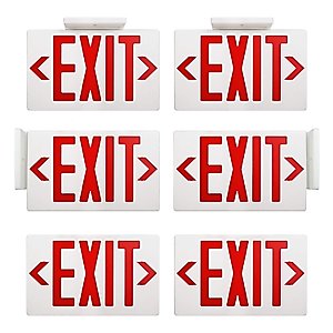 AKT LIGHTING Emergency Exit Sign, Double Face Commercial LED Emergency Exit Lighting with Back-Up Battery Exit Light Combo for Hallways UL Certificated(Red, 6 Pack)