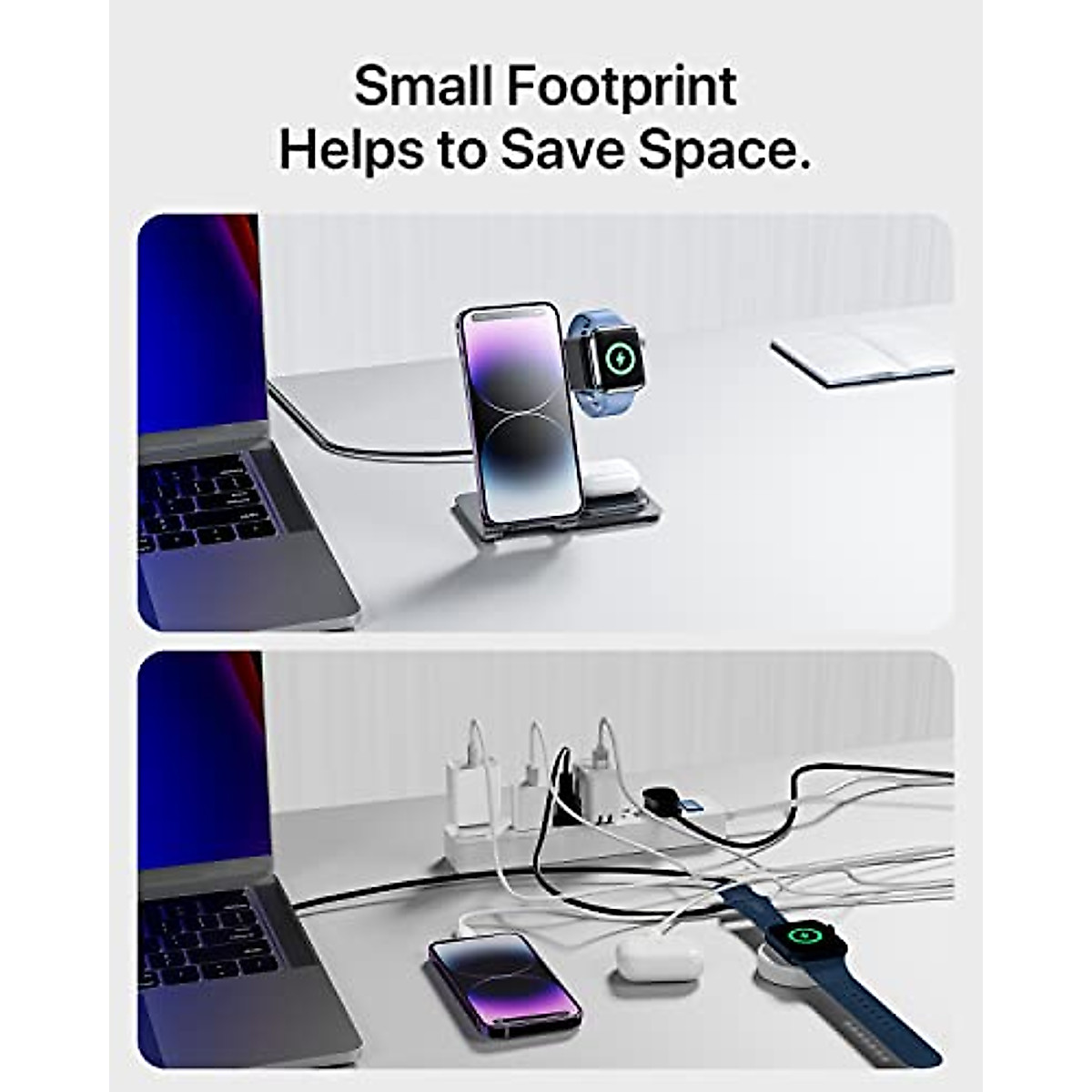 Intoval Charging Station for Apple iPhone/Watch/Airpods, 3 in 1 Wireless Charger for iPhone 15/14/13/12/11/XS/XR/XS/X/8, iWatch 9/Ultra 2/8/Ultra/7/6/SE/5/4/3/2, Airpods Pro2/Pro1/3/2/1 (Y9,Grey)