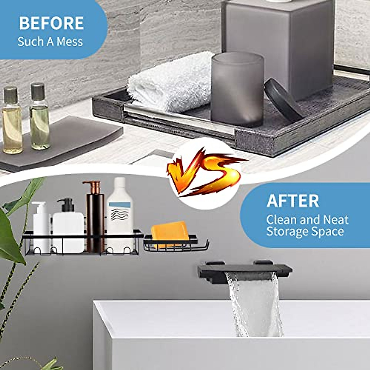 Oudvaker 4 Pack Shower Caddy Shelf Organizer Rack with Shower Soap Holder Wall Self Adhesive Suction Bathroom Set Decor Organization Shelves Kitchen Storage Spice Rack, Black