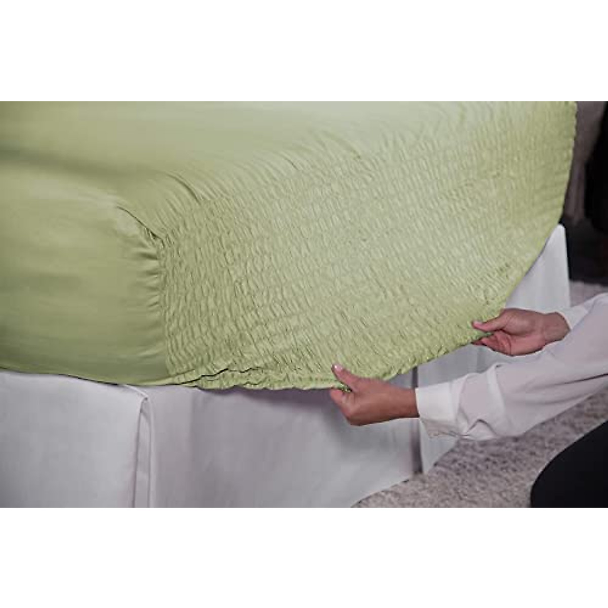 BEDTITE ABSOLUTELY FITTING Cotton Rich 500 Thread Count, King Size Set with Deep Pocket 7” to 20” Fitted Sheet, Flat Sheet and 2 Pillow Cases, Sage